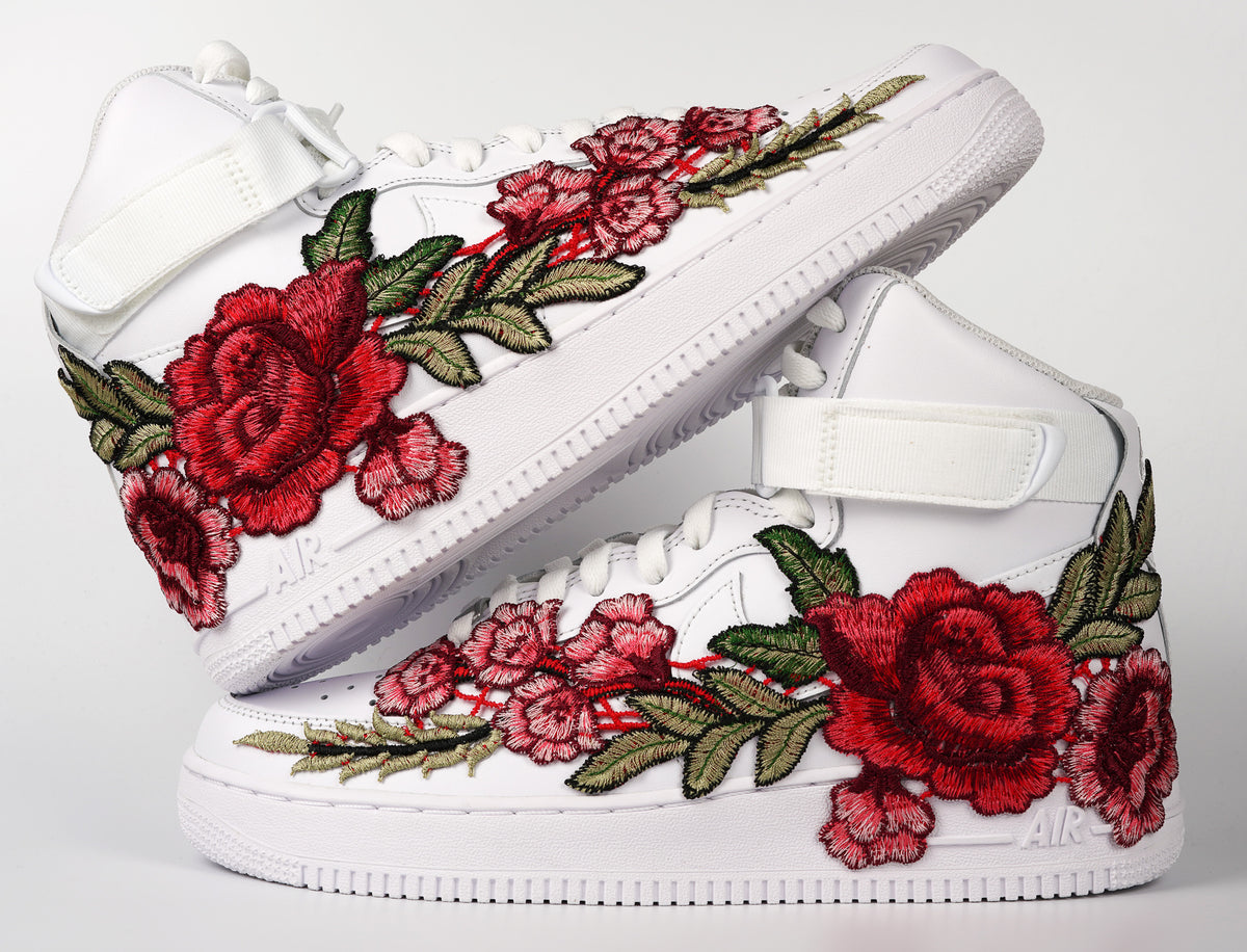 Air Force 1 Custom Shoes High Red Rose Flower Floral White Men Women K ...