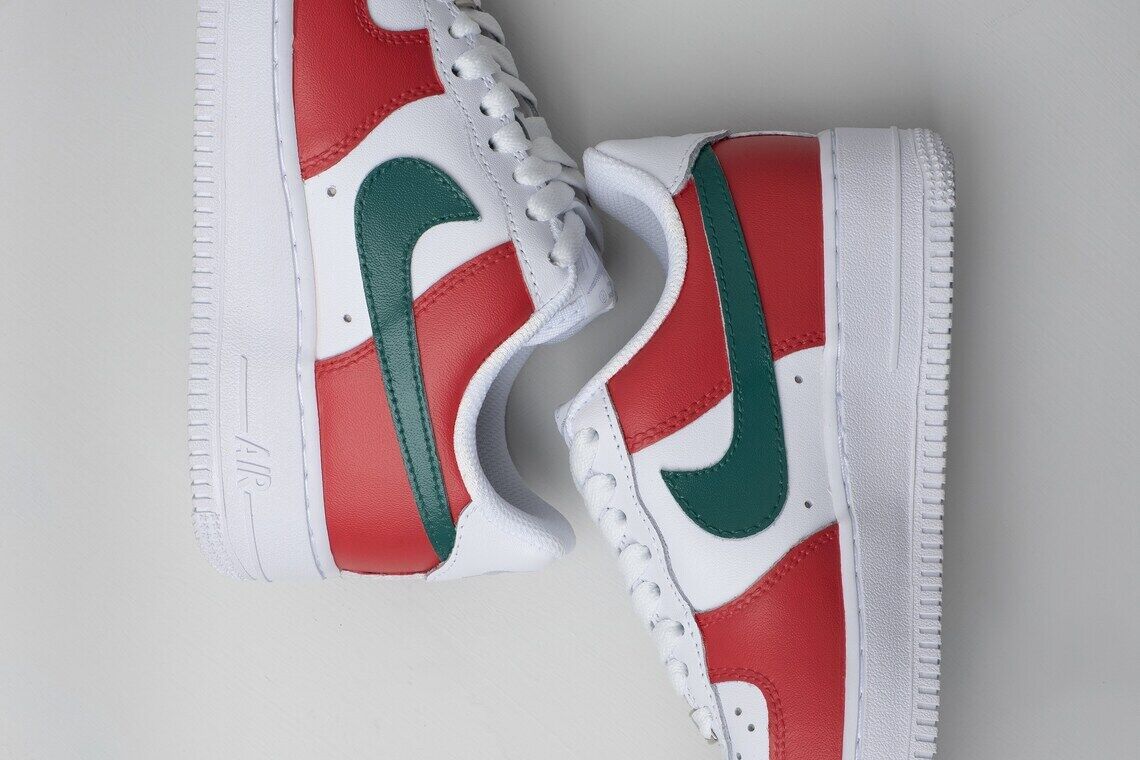 Nike Air Force 1 Custom Christmas XMAS Special Shoes Green Red White A ...